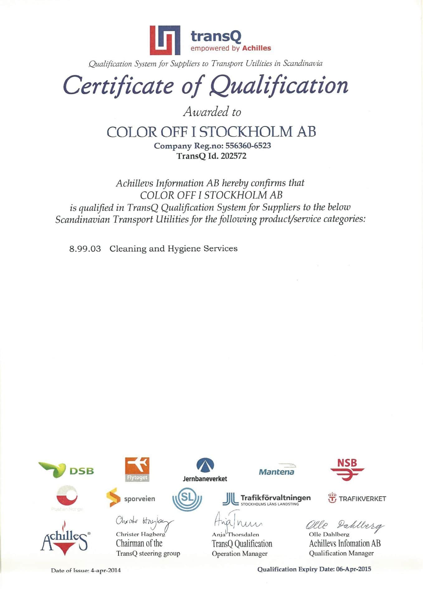 Color Off är transQ certifierade - Se certifikatet här